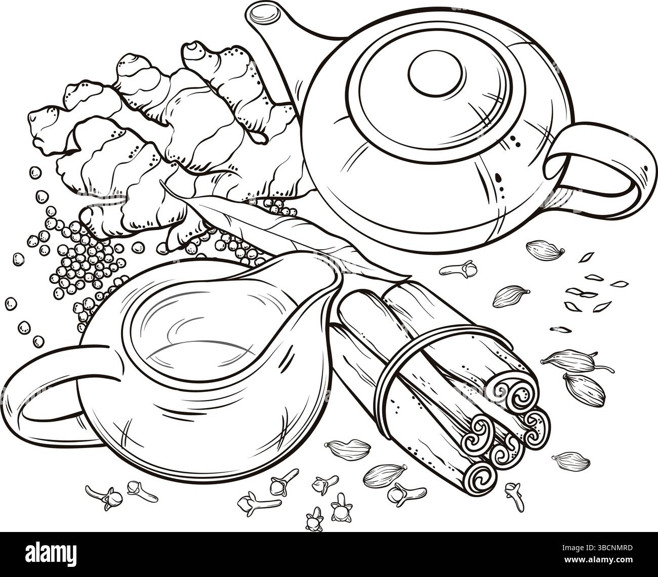 Traditional Indian Masala Tea Outline Illustration Stock Vector Image ...