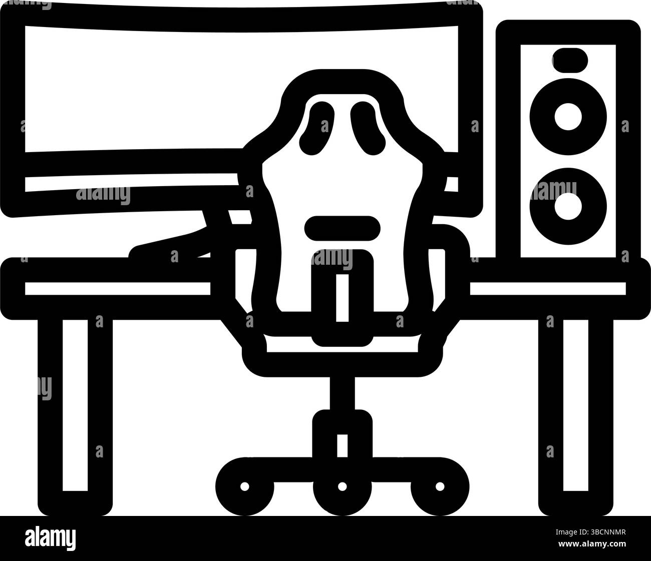 desk setup gaming pc line icon vector illustration Stock Vector Image ...