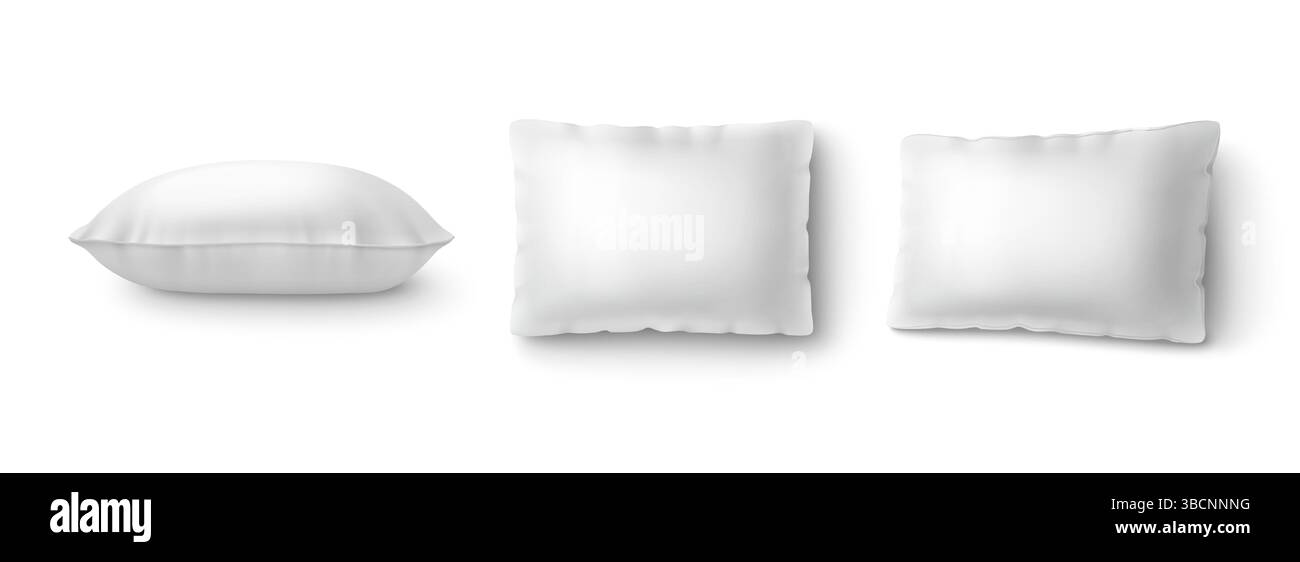 White rectangular bed pillows mockup top and side view. Realistic 3d ...