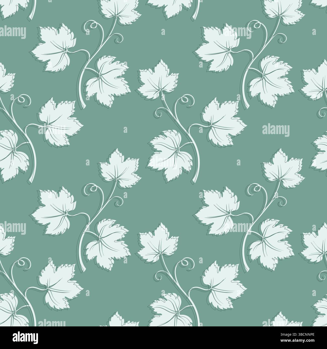 Grapevine with leaves pattern, light vine silhouette on green pastel ...