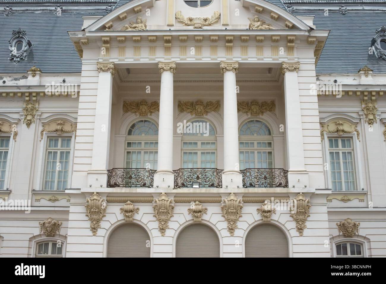 The Beaux Arts style facade of the Jean Mihail Palace in Craiova ...