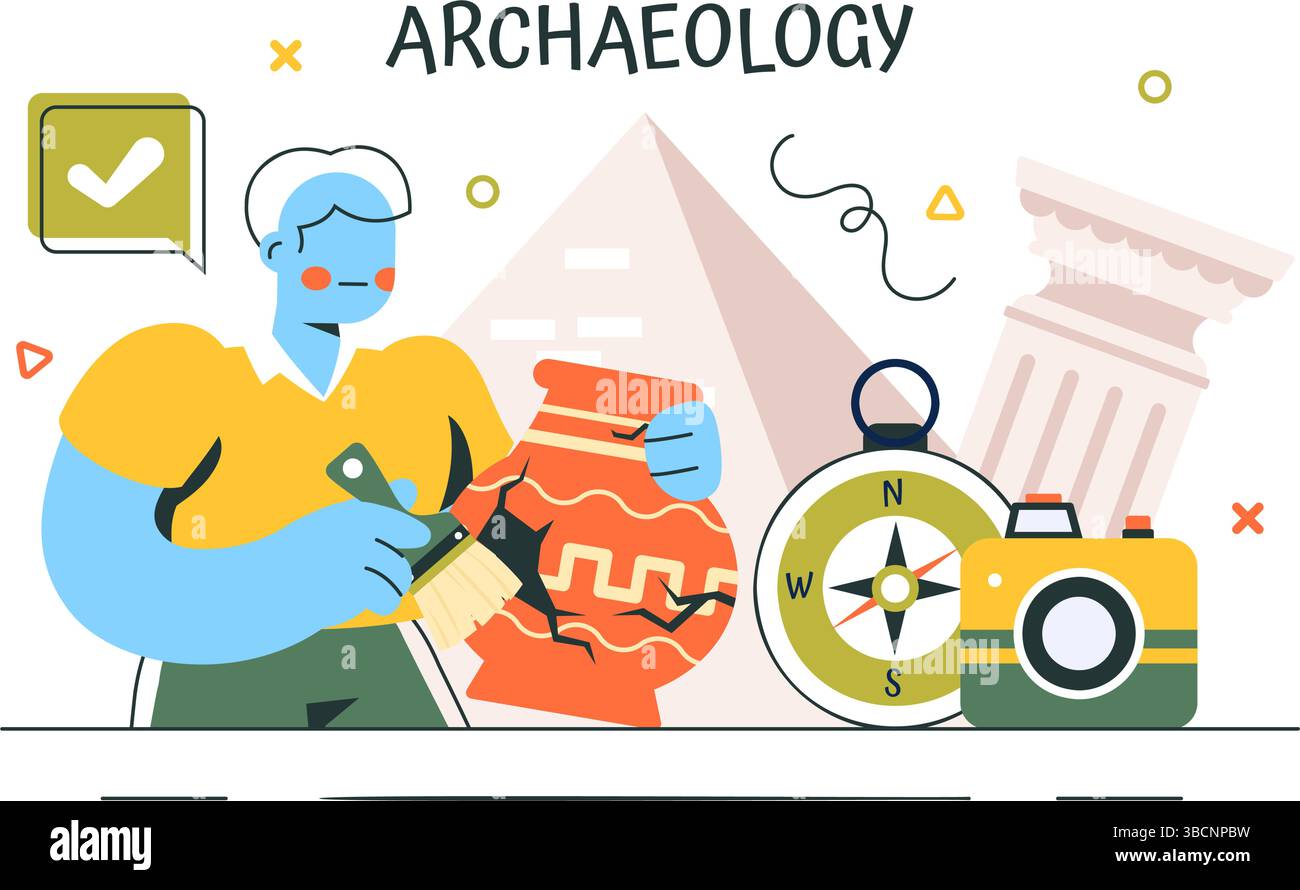 Archaeology Vector Illustration featuring an Archaeological Excavation ...