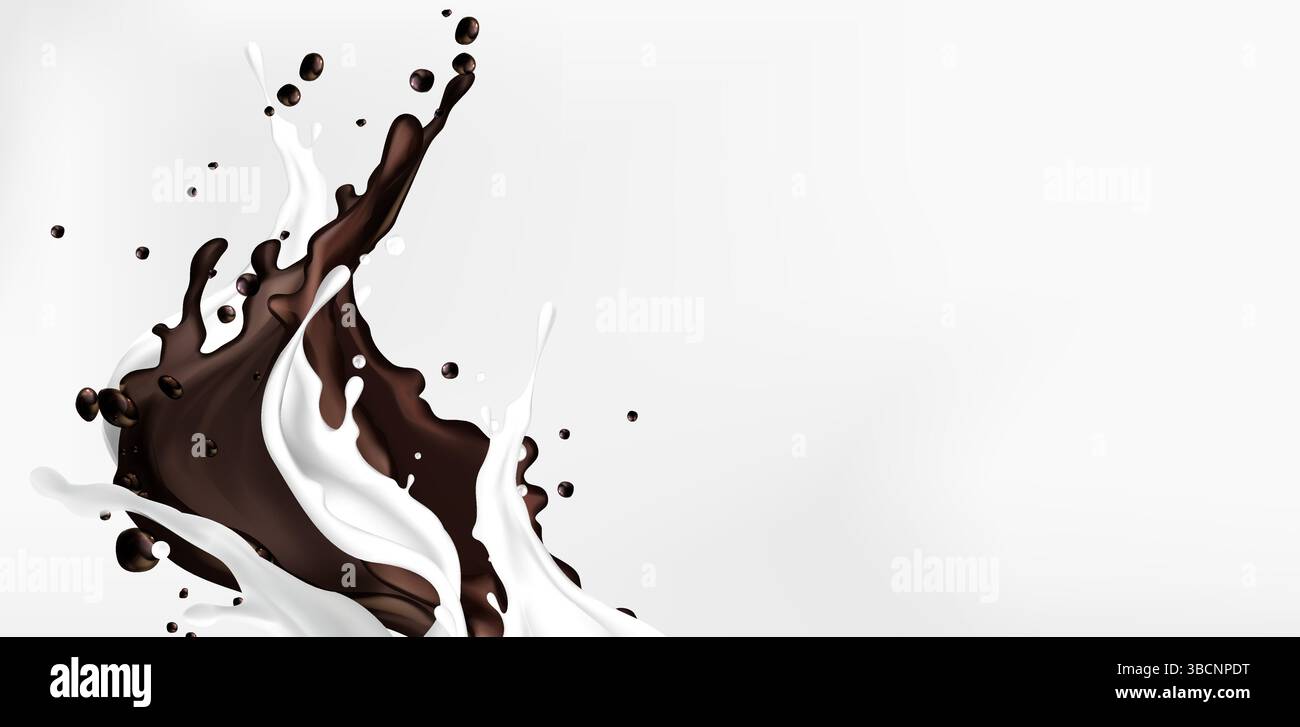 Milk and chocolate splash collision - creamy white liquid splattering ...