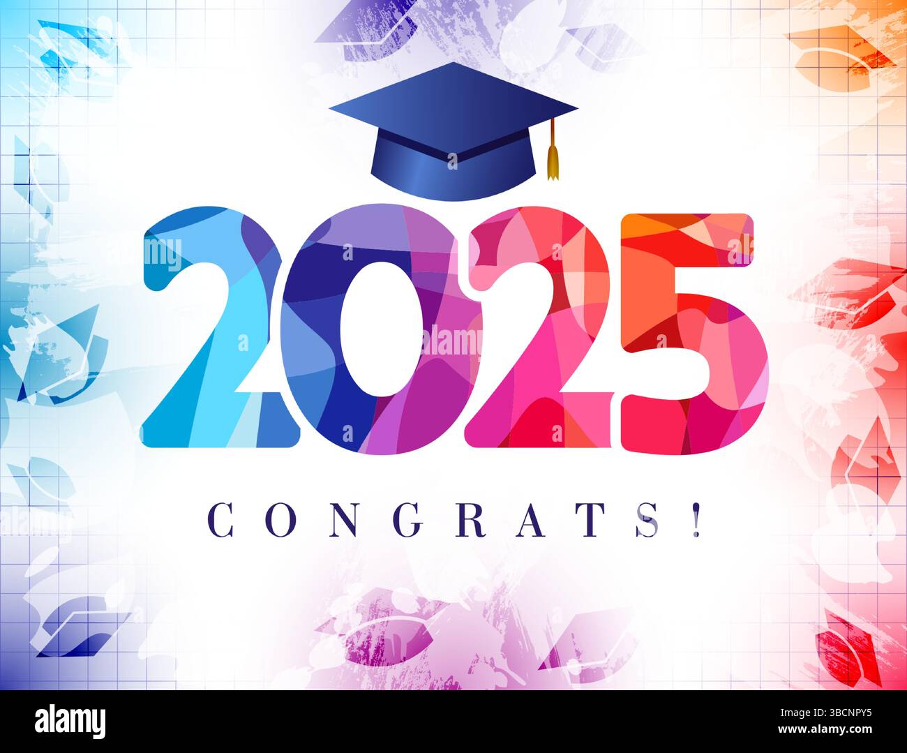 Colorful congrats for 2025th graduates. School banner. Prom invitation ...