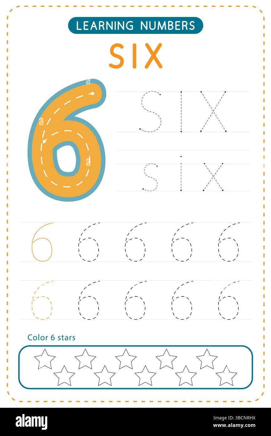 Number six tracing. Preschool worksheets. Writing practice for kids ...
