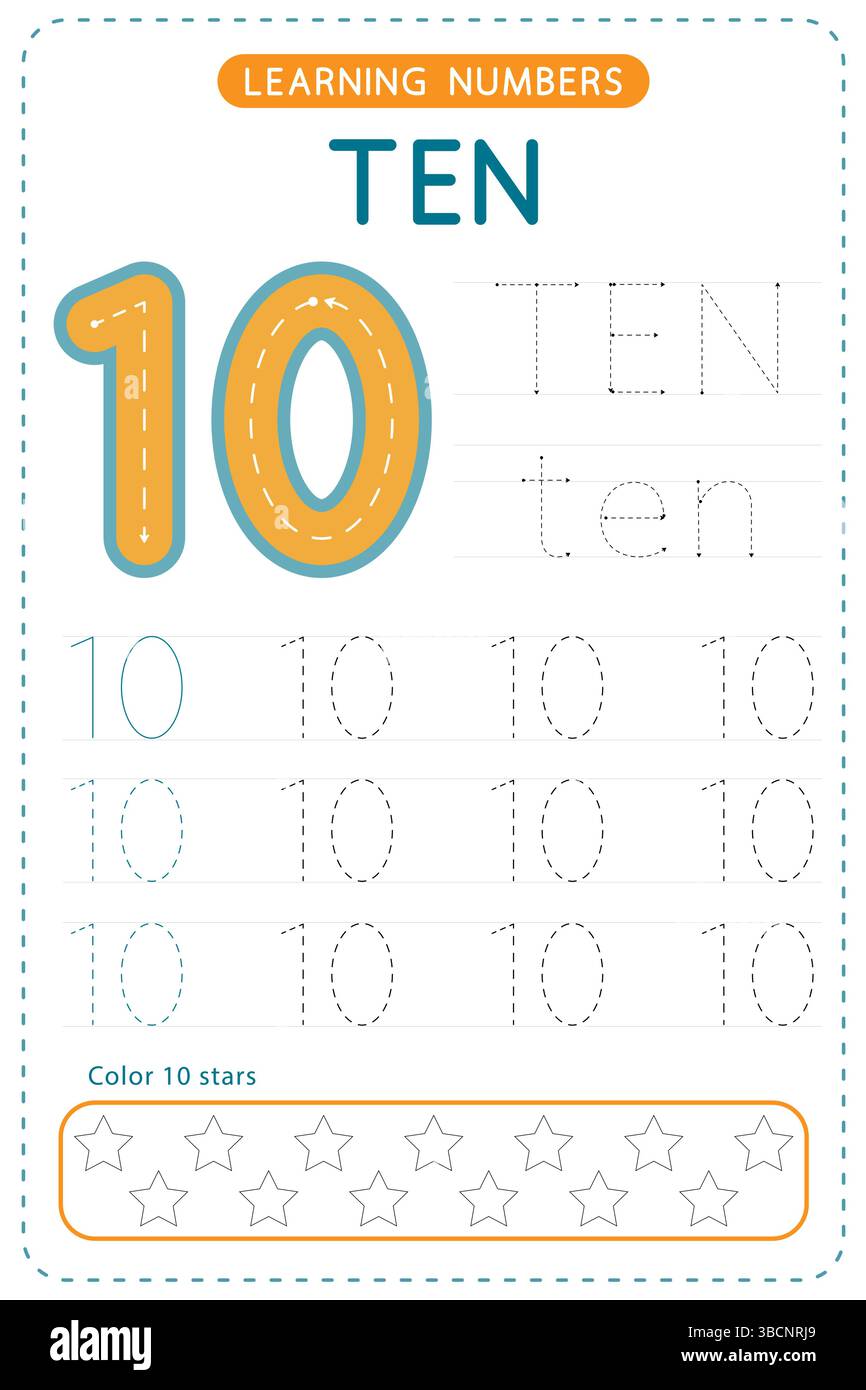 Number ten tracing. Preschool worksheets. Writing practice for kids ...