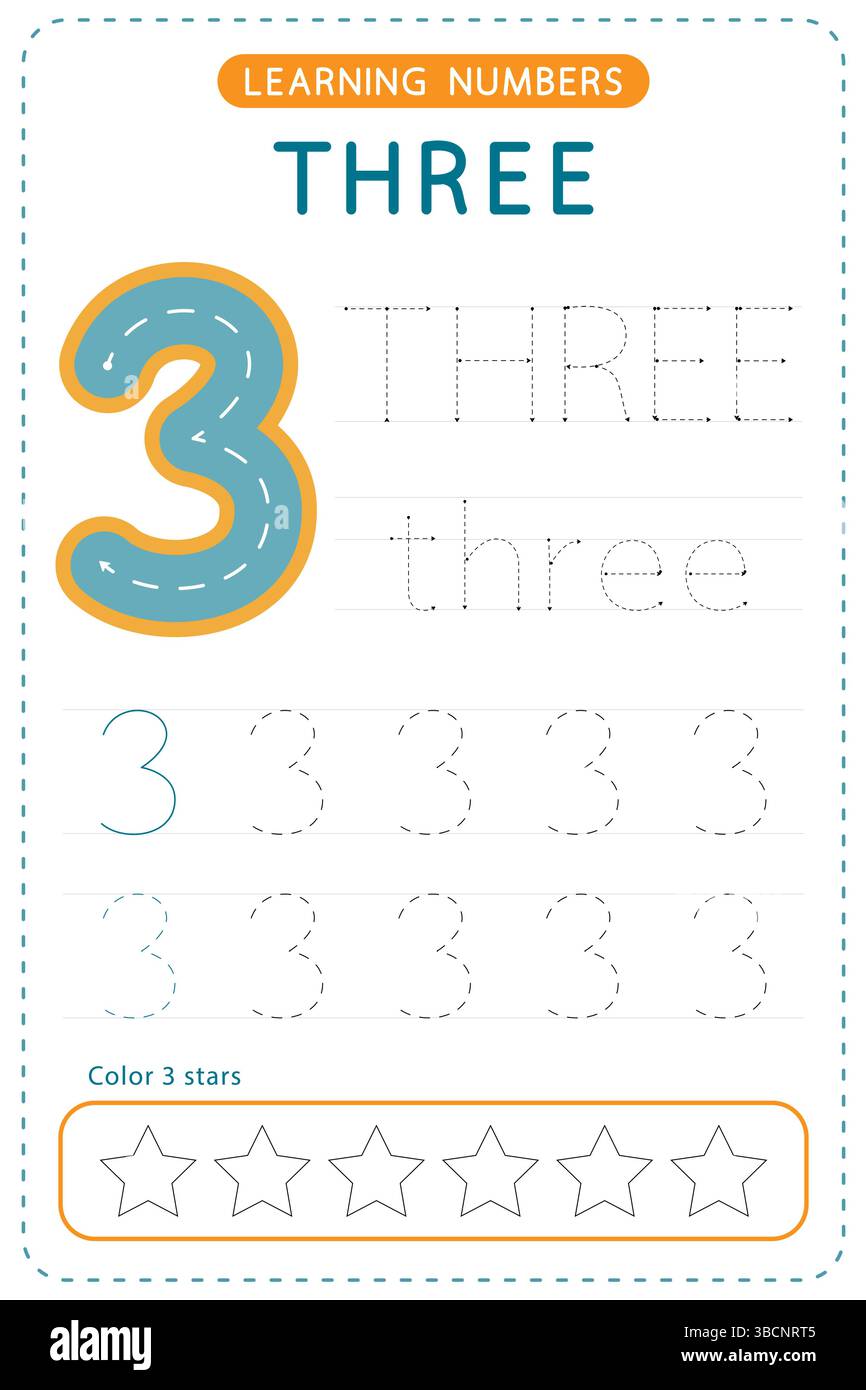 Number three tracing. Preschool worksheets. Writing practice for kids ...