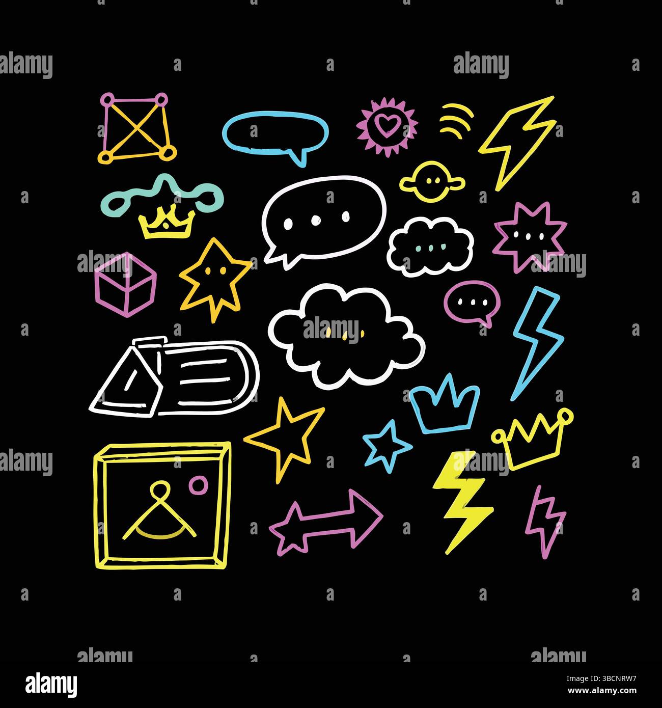 Vibrant Hand-Drawn Doodle Collection Icons, Symbols, and Elements Stock ...