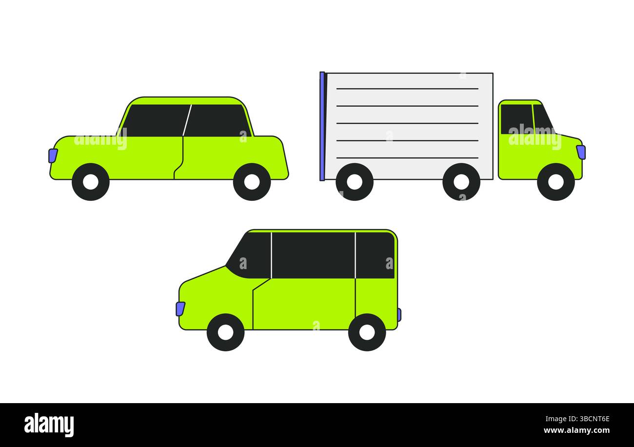 Three vehicles side view 2D cartoon objects set Stock Vector Image ...