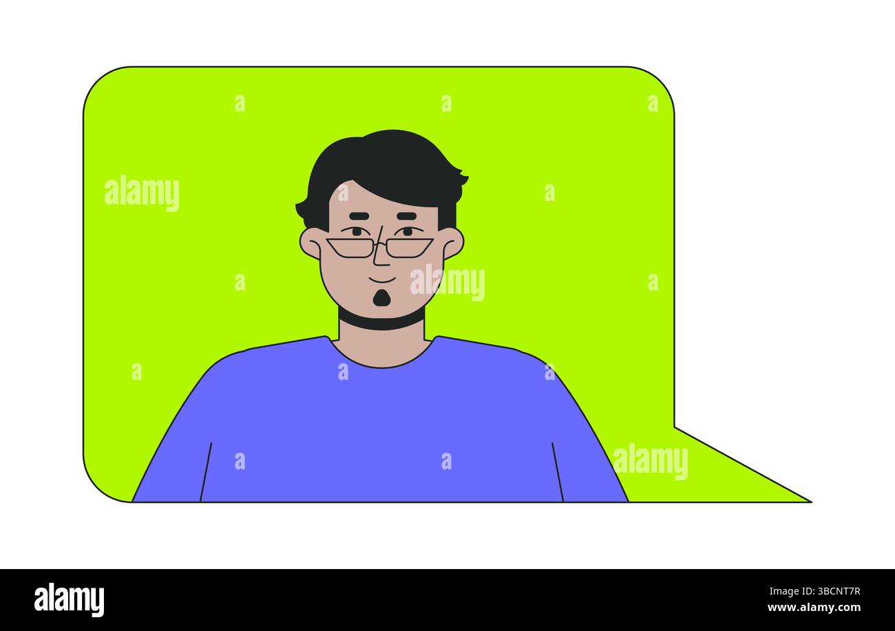 Arab man avatar in glasses inside chat bubble 2D cartoon character ...