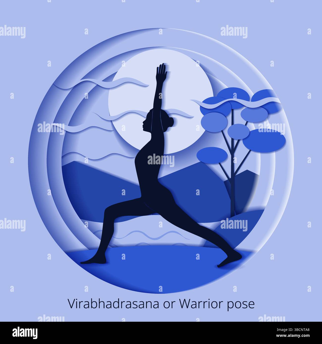 International Yoga Day. Virabhadrasana pose. Warrior pose. Paper cut ...