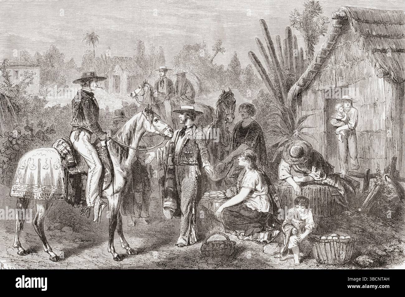 Traveler's stop on the outskirts of Mexico City, Mexico, 19th century. From Voyage to Mexico by ...