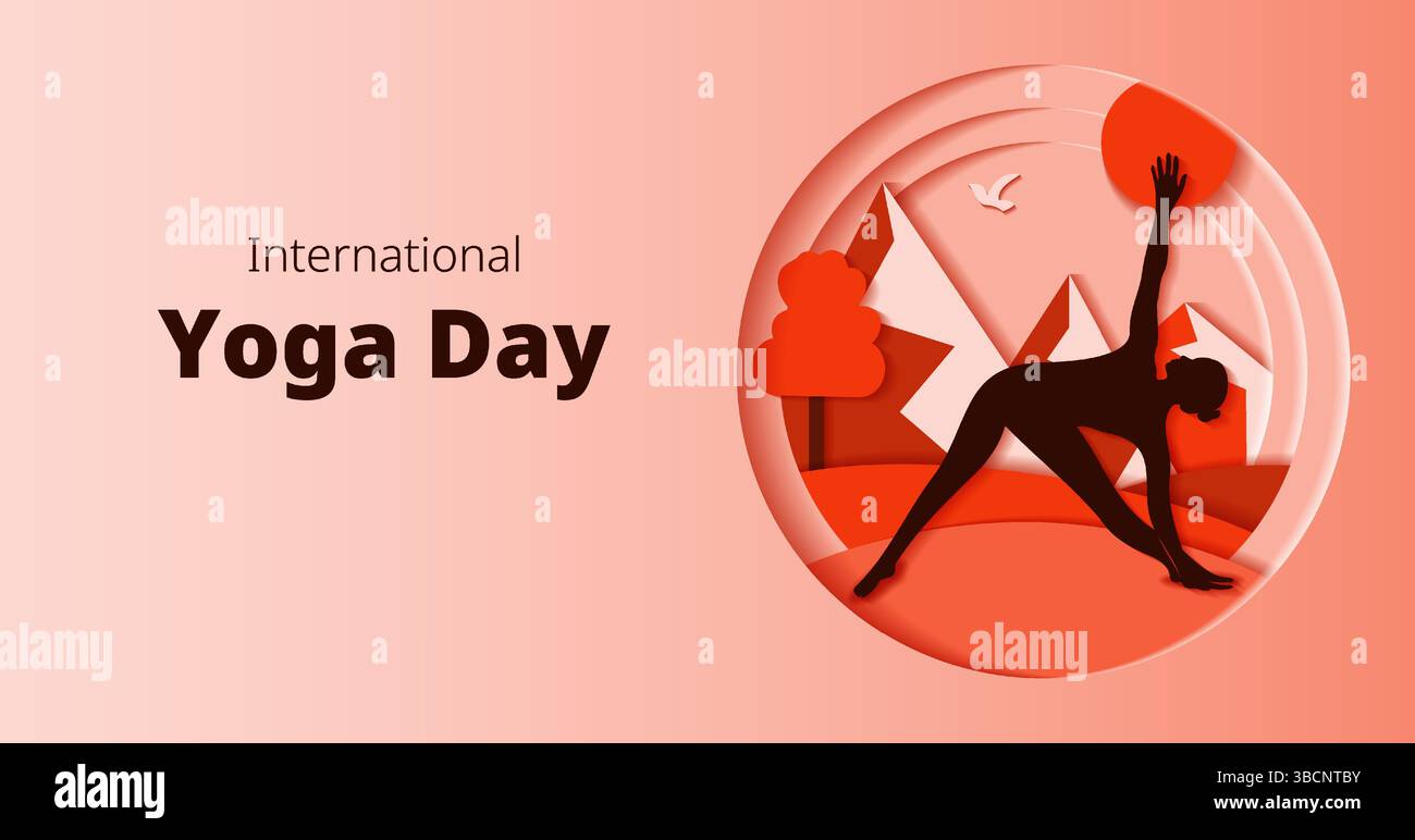 International Yoga Day. Horizontal template. Trikonasana pose. Triangle ...