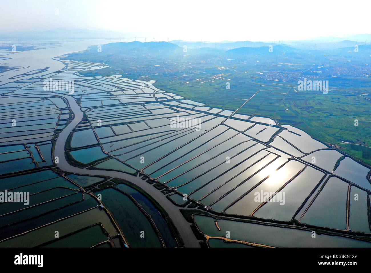 Aerial photo shows the marine aquaculture area in Qingdao City, east ...