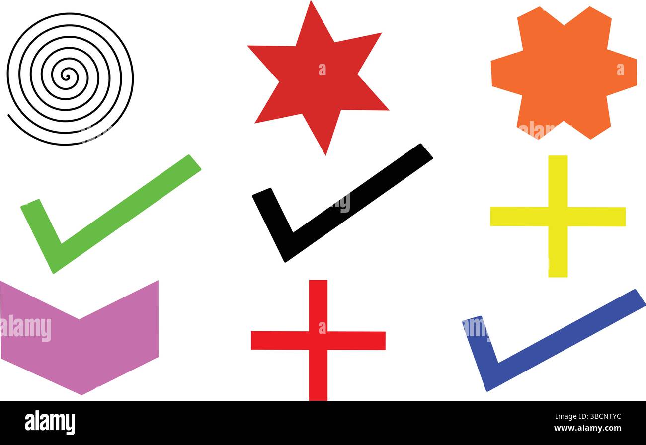 Mixed Colorful Vector Icons Collection of Arrows, Checks, Stars, Shapes ...