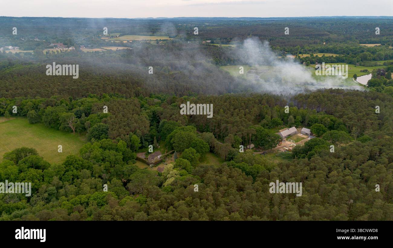 Aerial Image of forest fire in Tilford, Surrey, England Stock Photo - Alamy