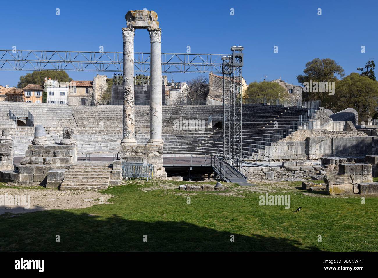 Ancient roman amphitheater of Arles with stage and seating in Provence ...