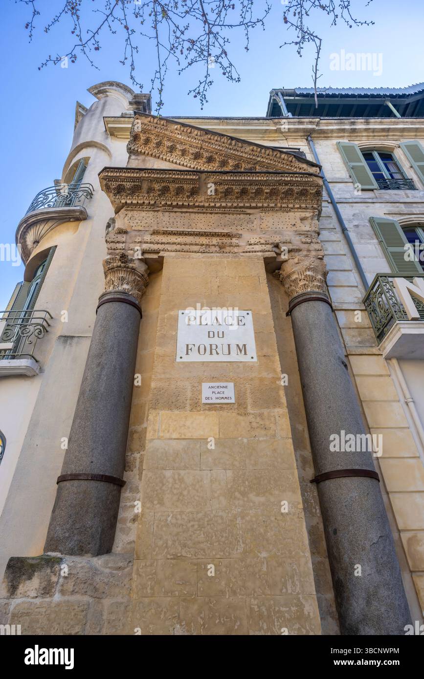 Historic columns and facade at Place du Forum in Arles, France Stock ...