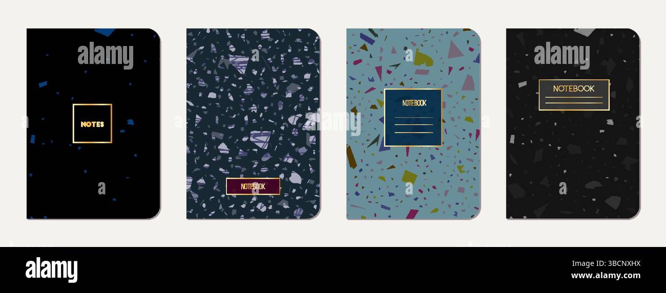 School diary cover design. Terrazzo abstract background made of natural ...