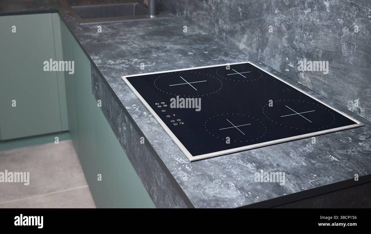 Flat cooktop cooking induction electric built black stove. Grey ...