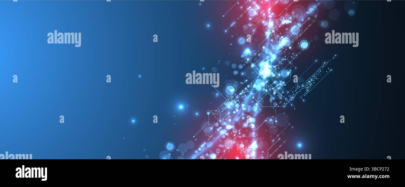 Digital circuit visualization vector background. Neon glowing board ...