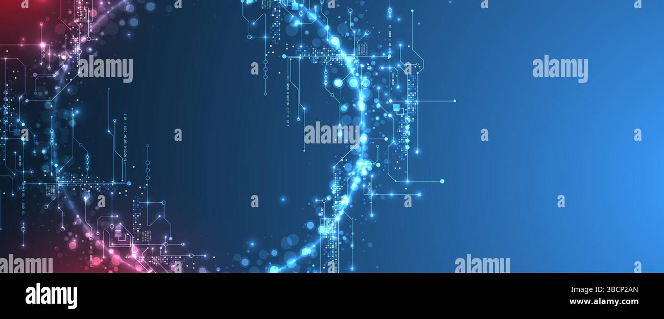 Digital circuit visualization vector background. Neon glowing board pattern with interconnected ...