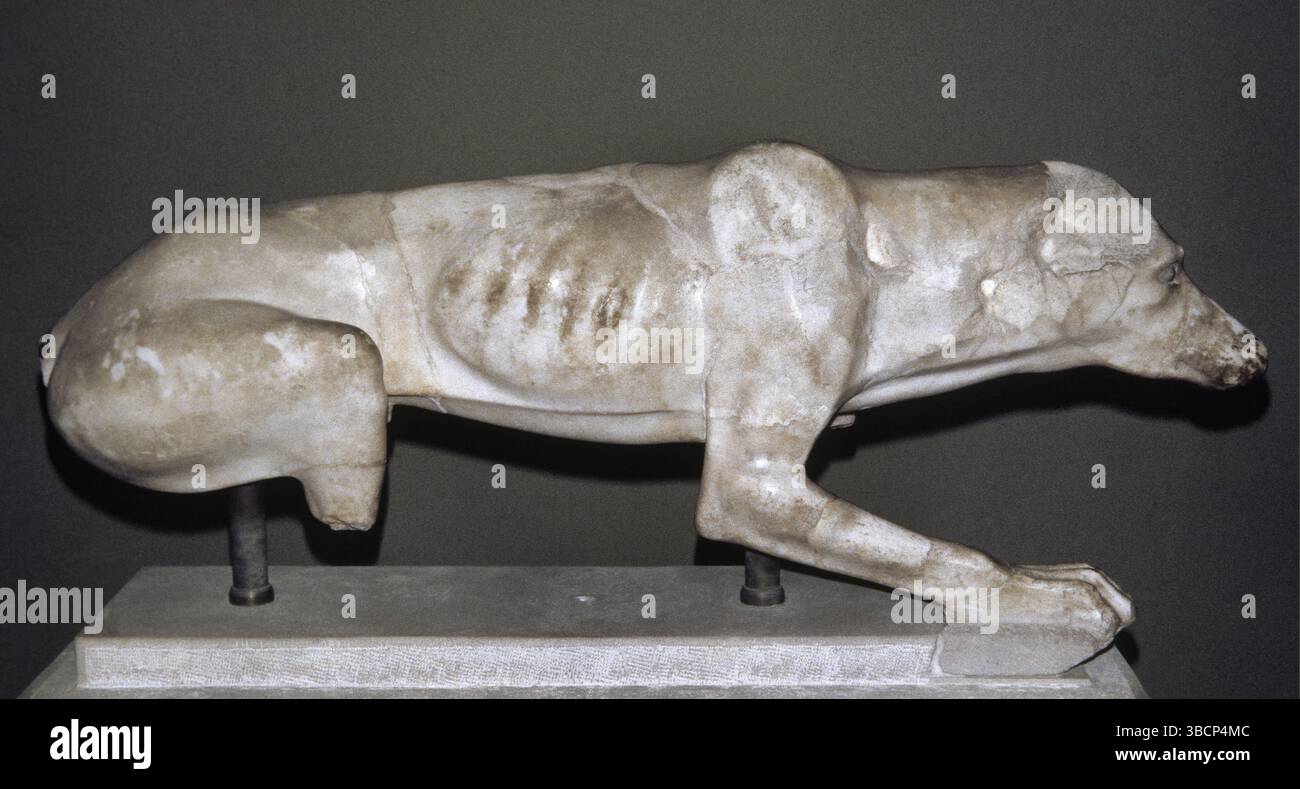 Life-size sculpture of a hunting dog, 520 BC. Marble. Found south of ...