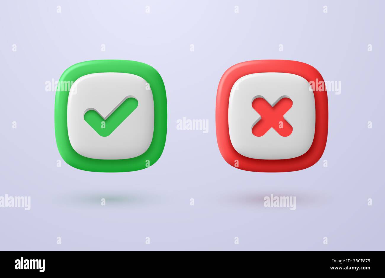 Green tick of approval and red cross of prohibition isolated on light ...