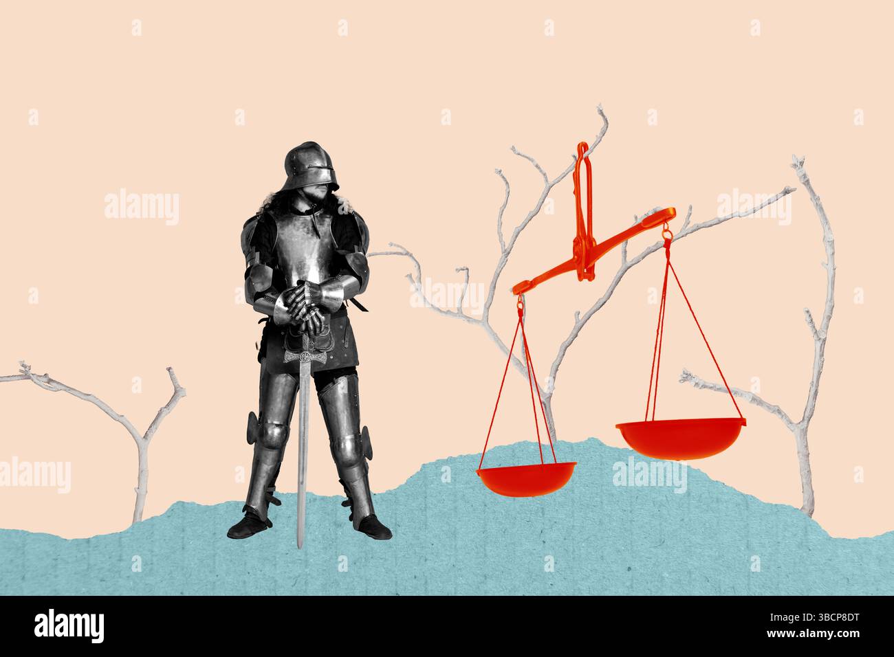 3d sketch poster trend collage of serious man warrior wear steel armor ...