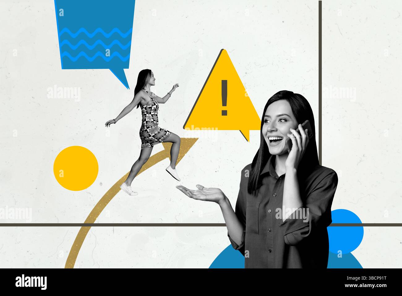 Creative drawing full image collage picture of happy girl guy speak ...