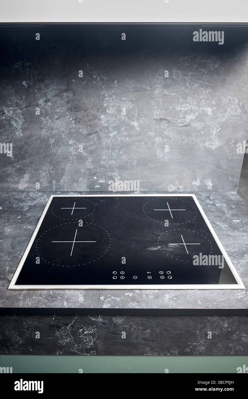 Flat cooktop cooking induction electric built black stove. Grey ...