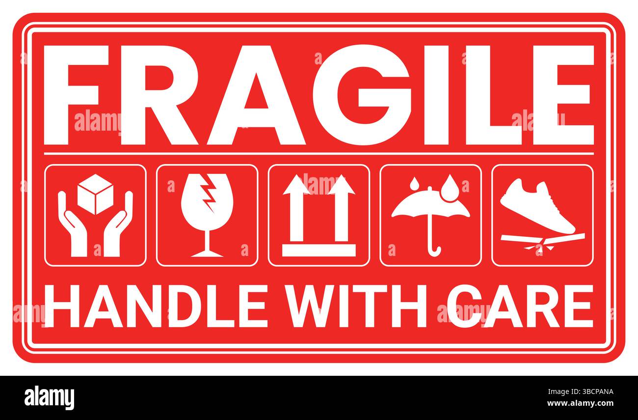 Fragile package icons set, handle with care logistics and delivery shipping labels. Fragile box ...
