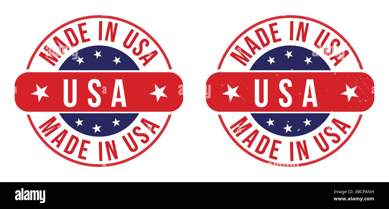 Made in USA Labels Icon, American Flag product emblem logo, Set of made ...