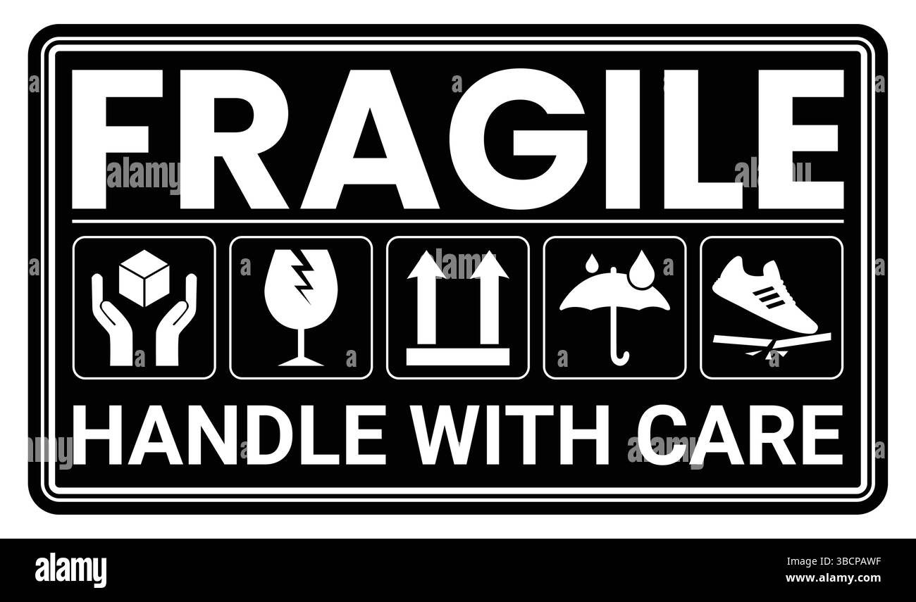 Fragile package icons set, handle with care logistics and delivery shipping labels. Fragile box ...