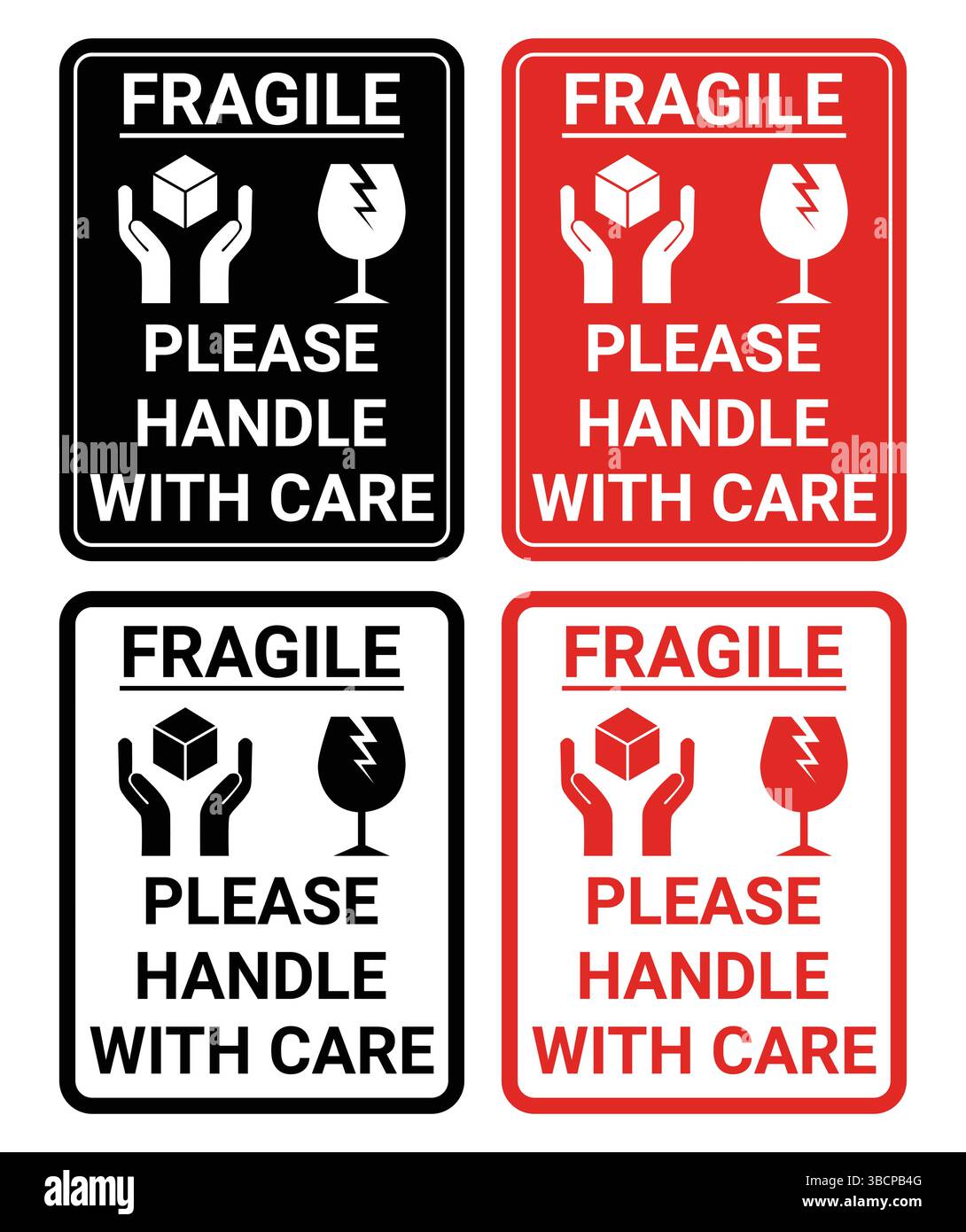 Fragile package icons set, handle with care logistics and delivery shipping labels. Fragile box ...