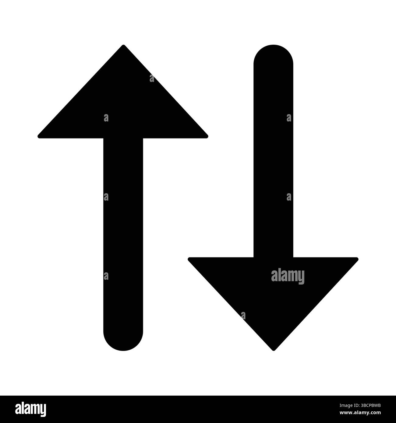 Rounded mini arrows, up-down icon. A small two-way black direction symbol. Isolated on a white ...