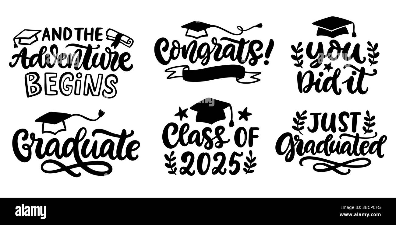 University school academy graduate lettering set Stock Vector Image ...