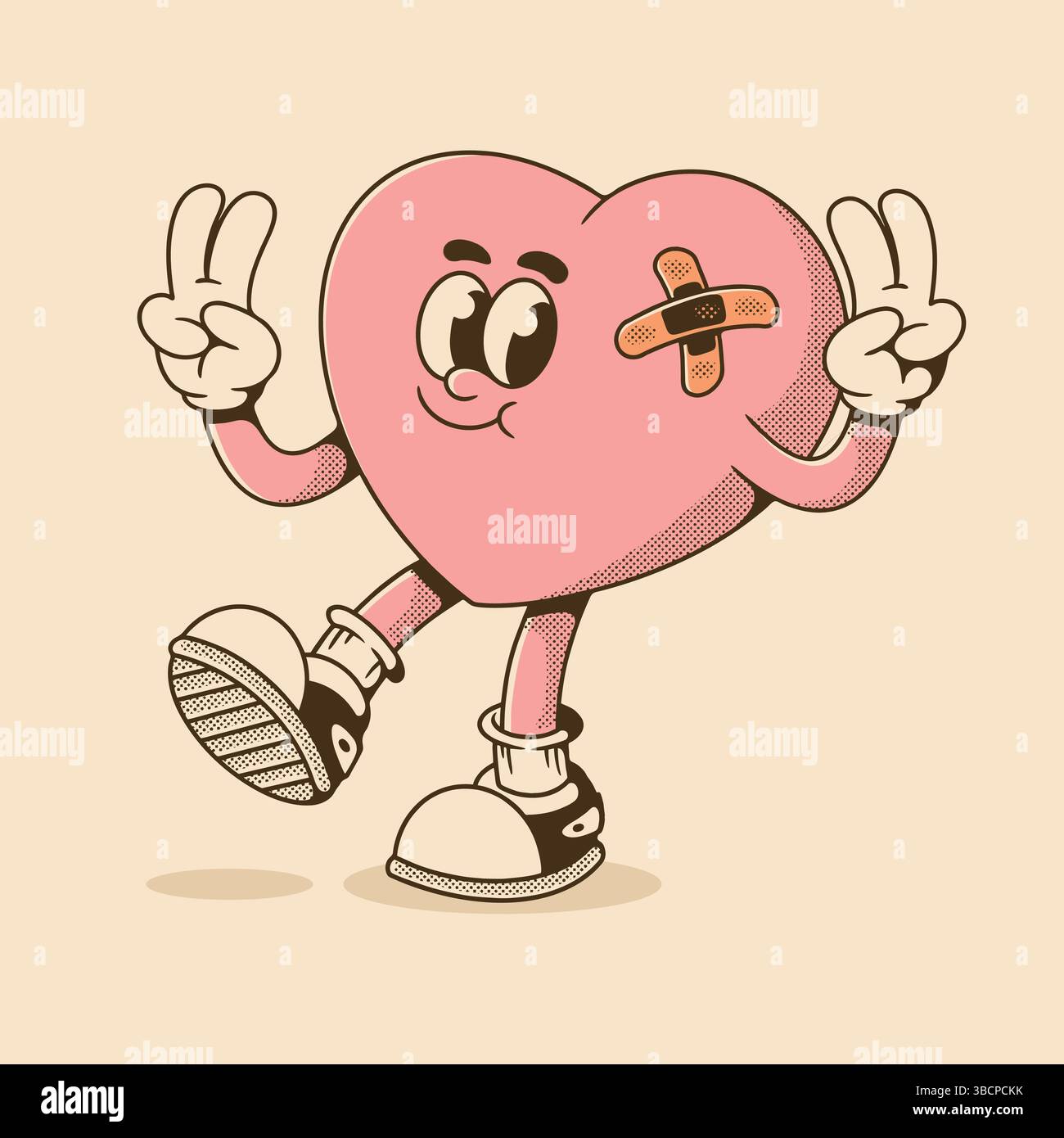 Playful heart cartoon with sneakers and peace fingers, perfect for t ...