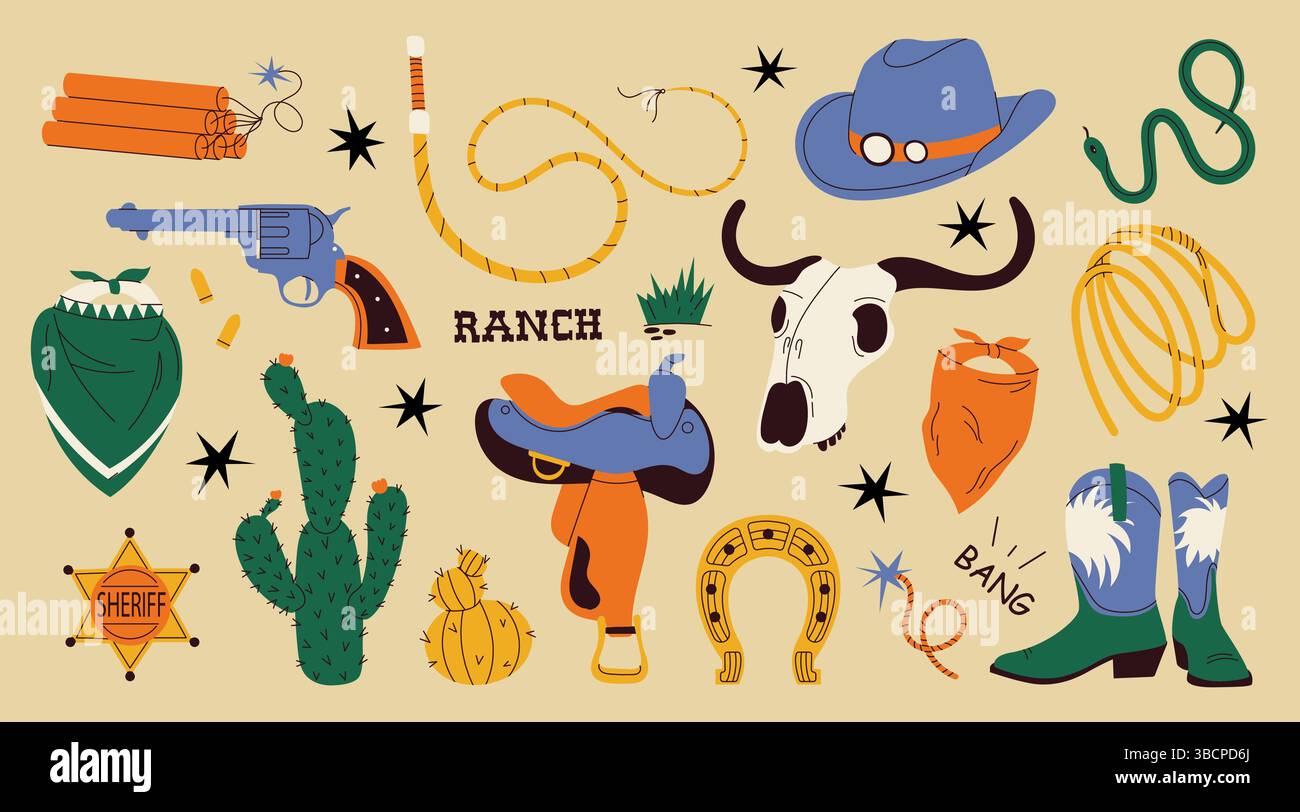 Wild west set. Cute set of cowboy elements Stock Vector Image & Art - Alamy