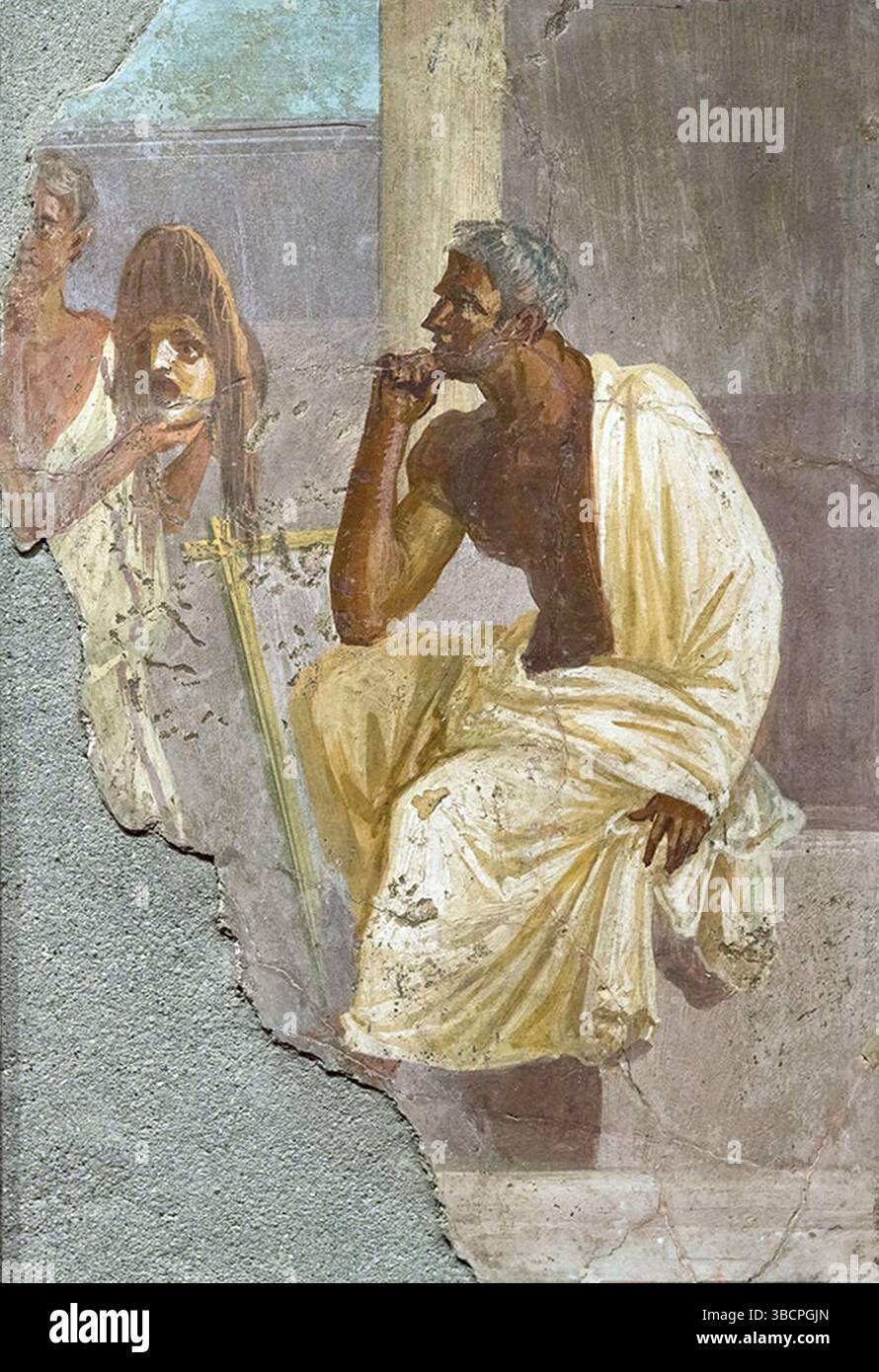 Ancient Roman theatre - Actor with a mask. Fresco from Pompeii. 45 × 33 ...