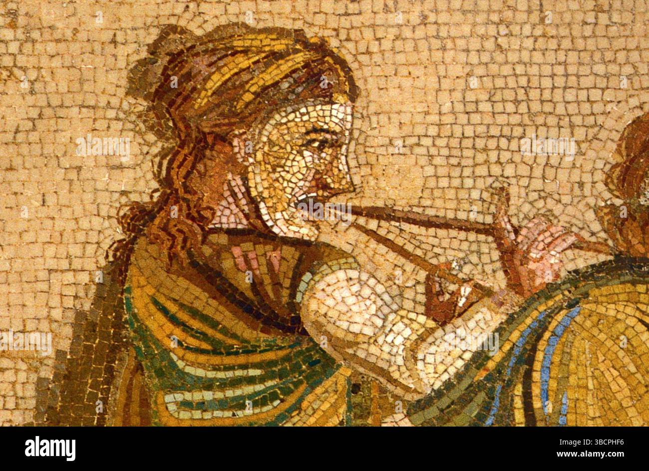 Street musician, Pompeii. Apparent reed or wood- bodied instrument ...