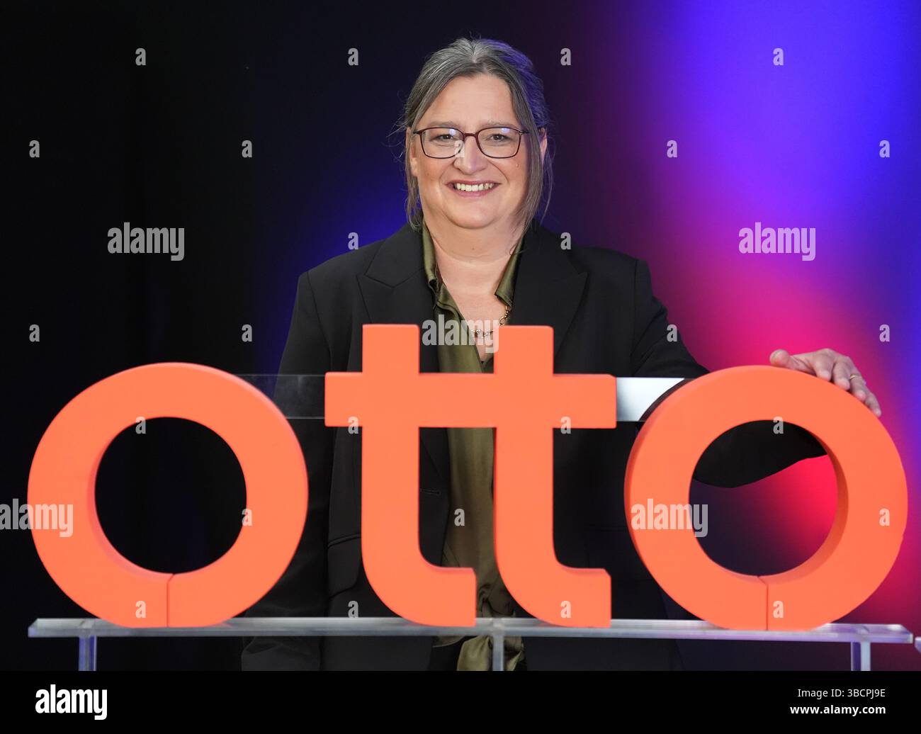 Hamburg, Germany. 21st May, 2025. Petra Scharner-Wolff, CEO of the Otto Group, stands behind an ...