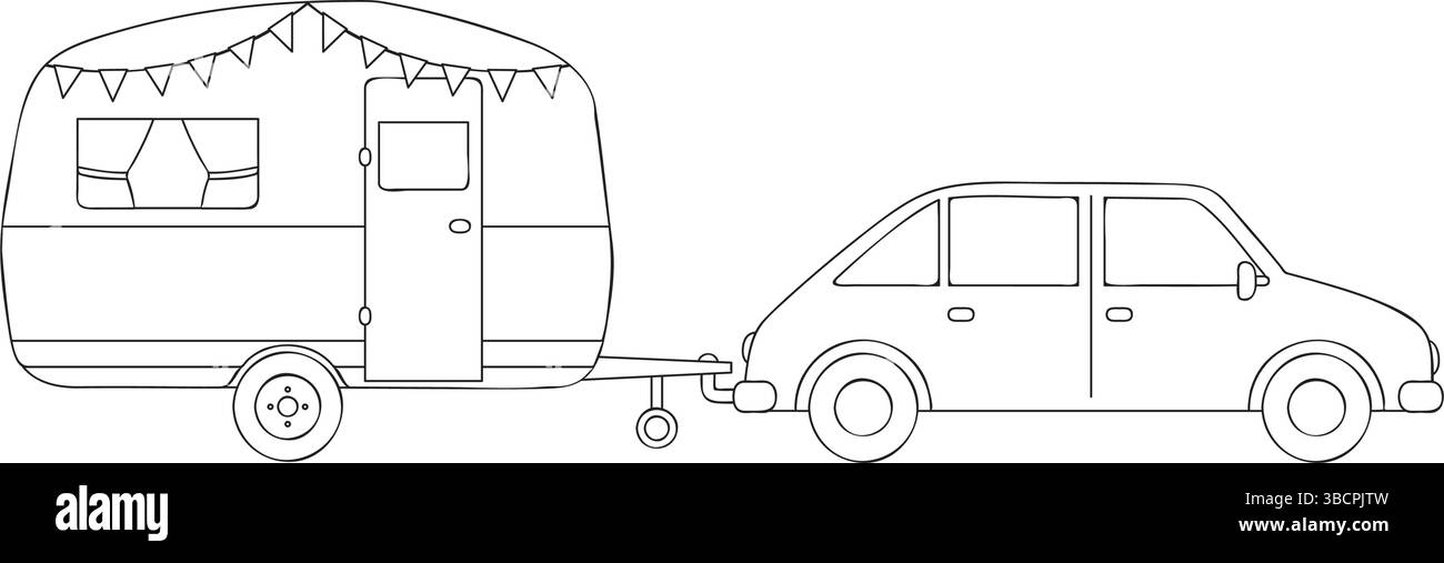 car with caravan camping design outline isolated vector illustration ...
