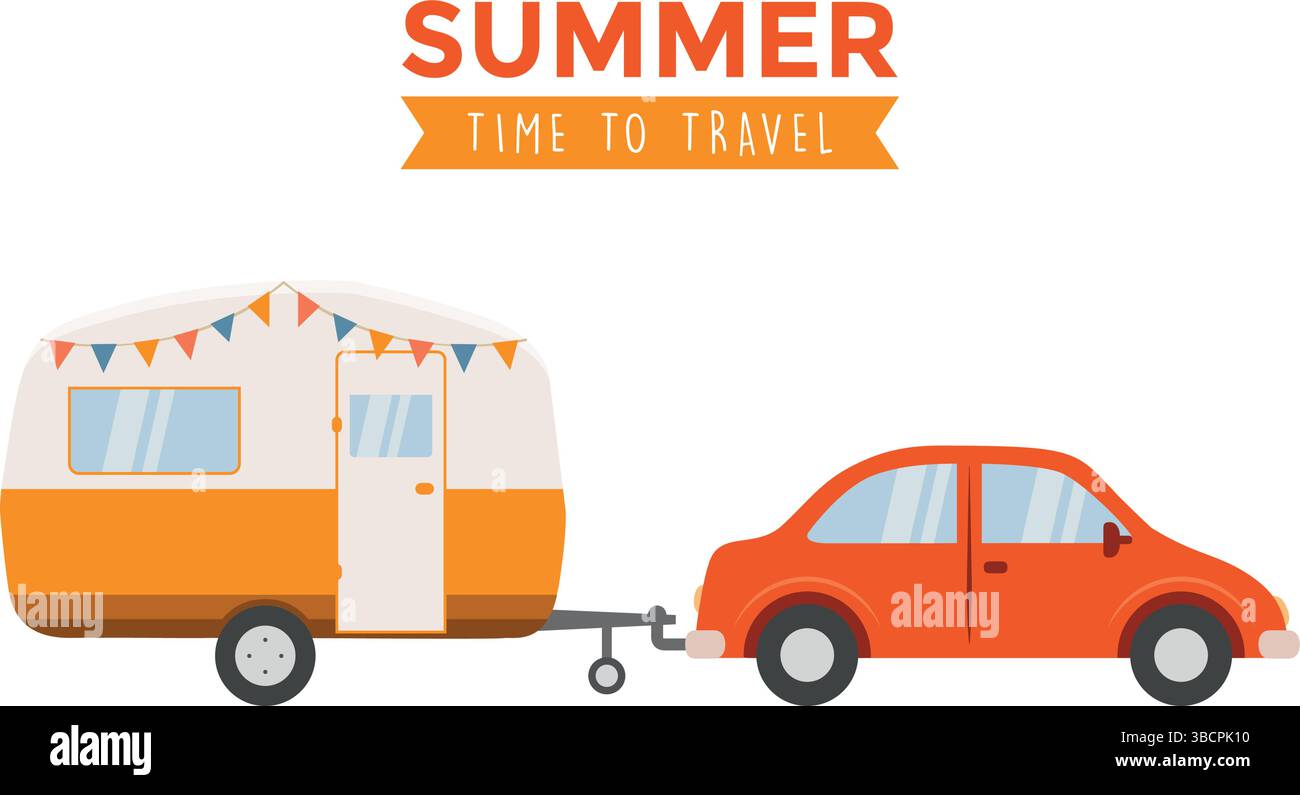 car with caravan camping adventure isolated vector illustration Stock ...