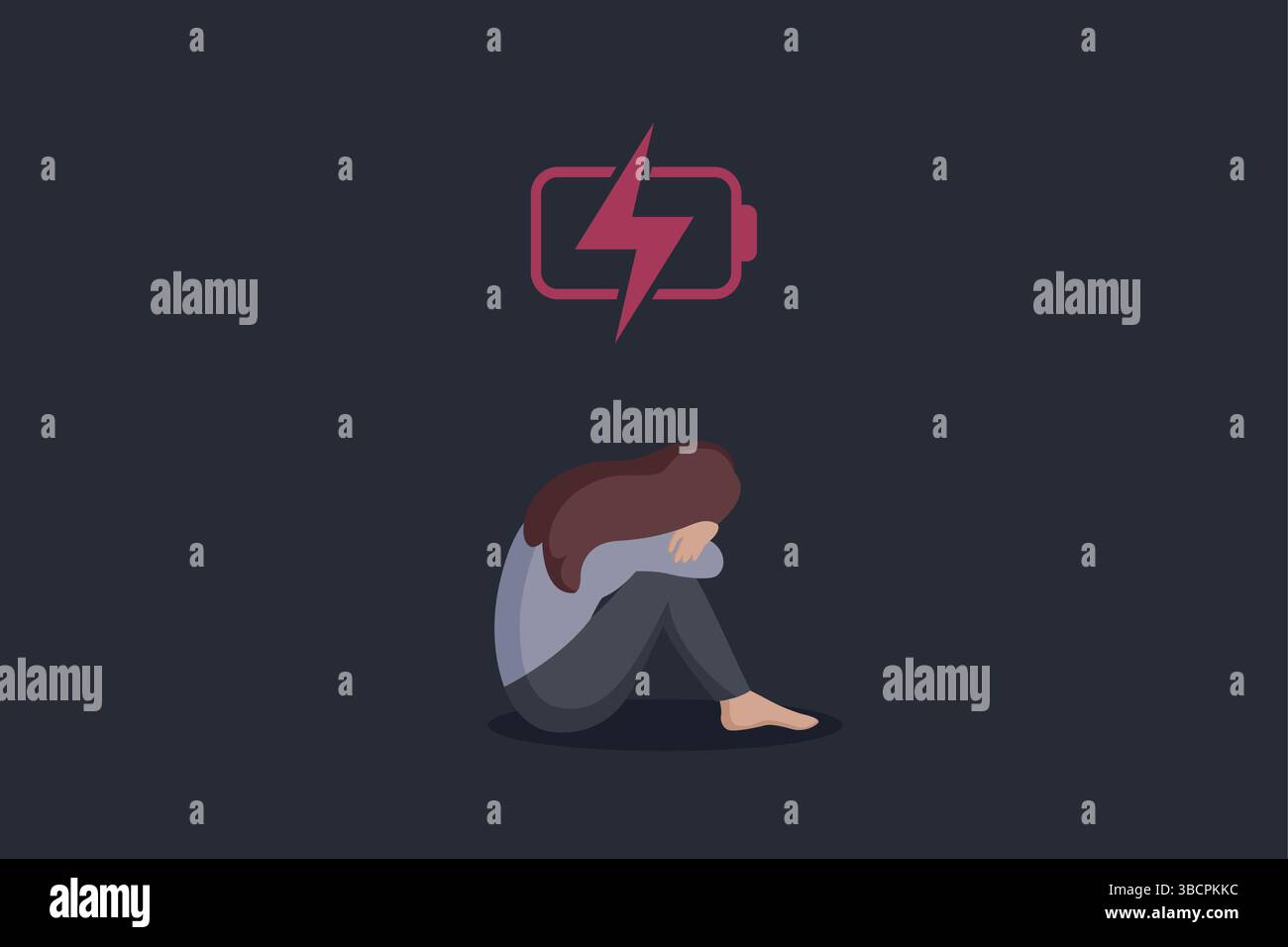 depressed girl with empty battery burnout concept vector illustration ...