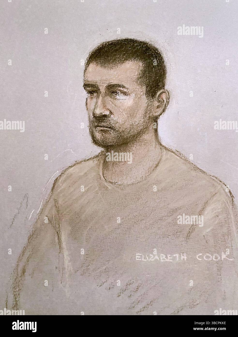 Court artist drawing by Elizabeth Cook of Ukrainian national Petro ...