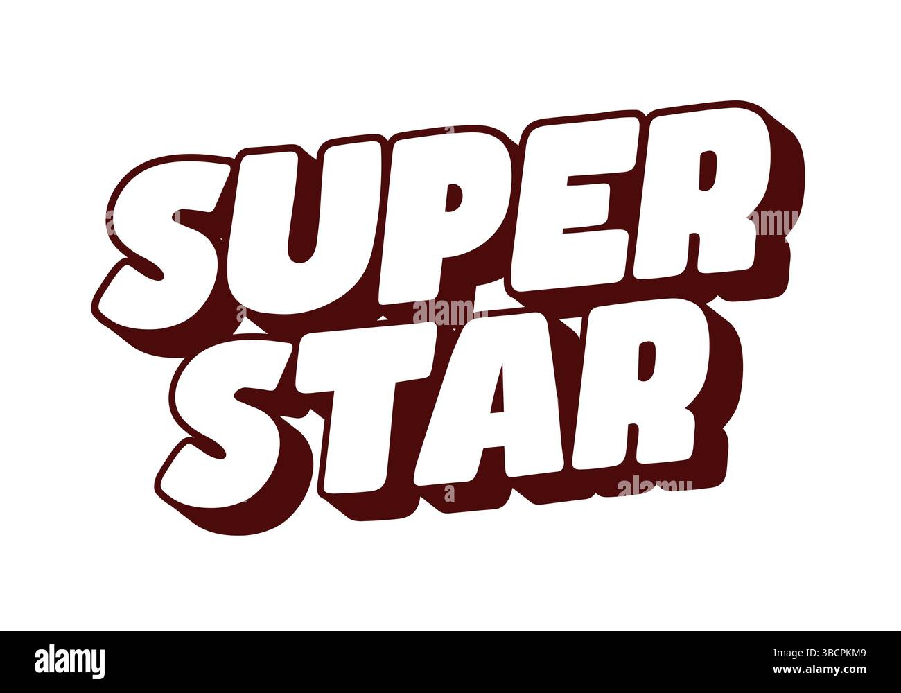 Super star. Thick white 3D letters with dark maroon shadows on clean ...