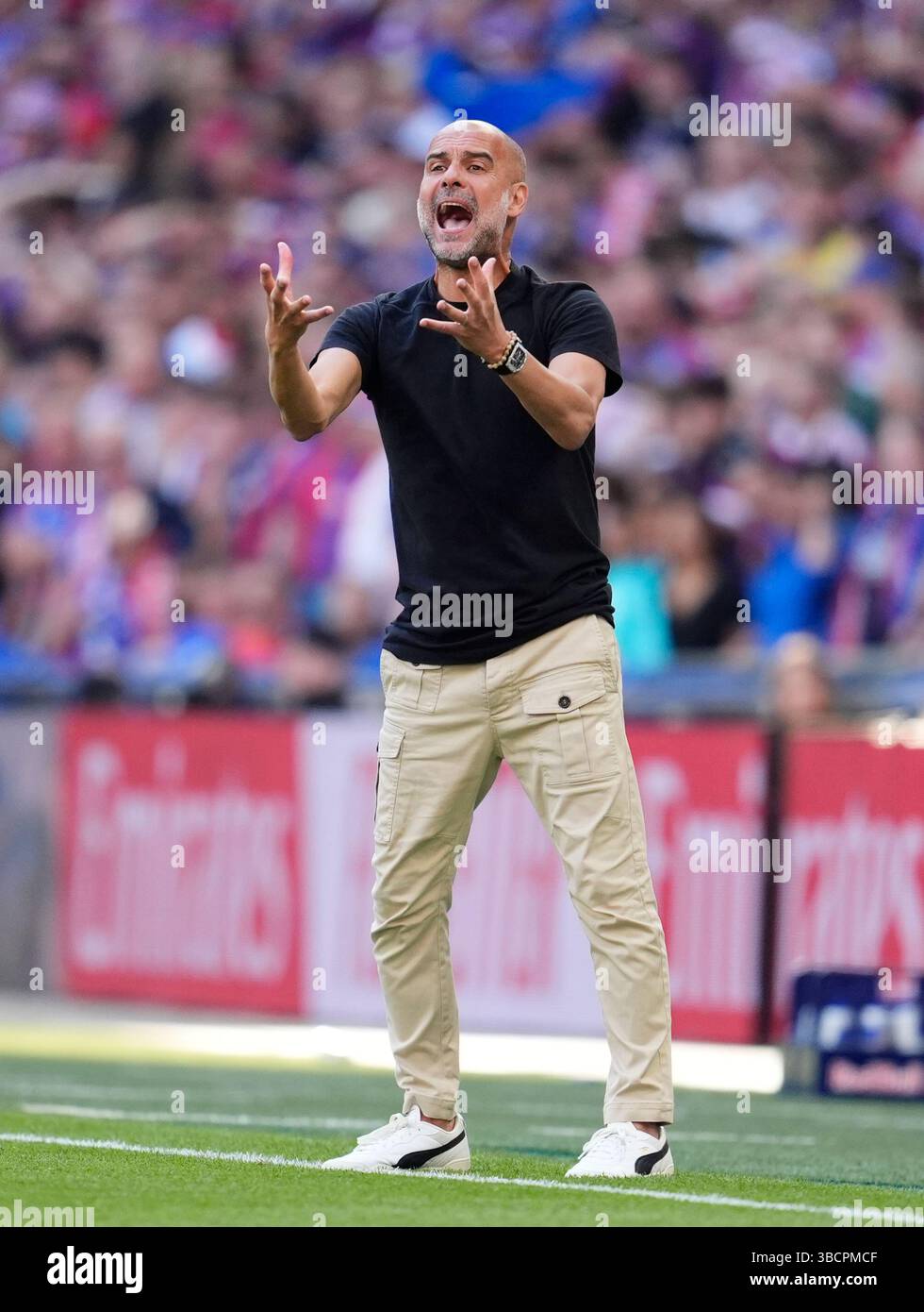 Manchester City manager Pep Guardiola on the touchline during the ...