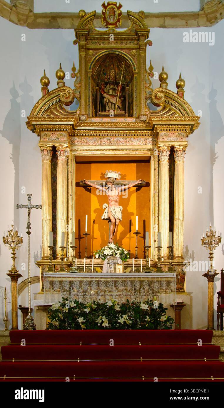 Main altar with Jesus Christ crucified in the Roman catholic iglesia de ...