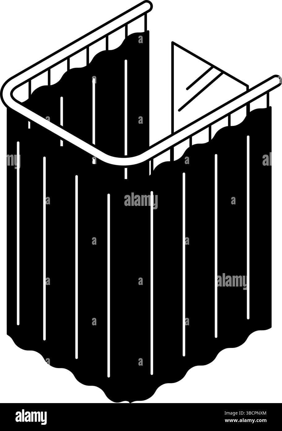 Simple and cute isometric line art illustration of a fitting room with ...